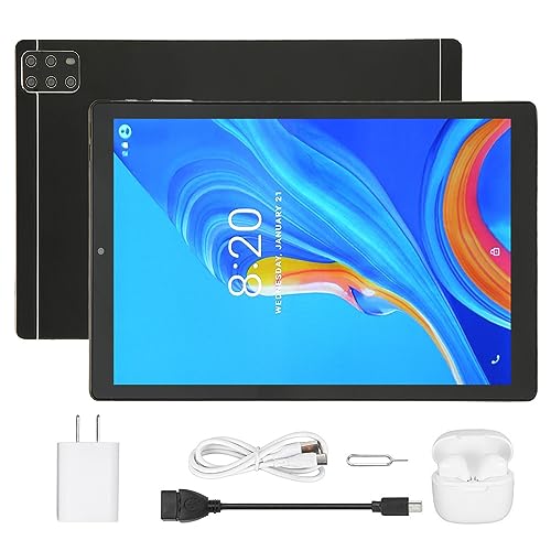 DAUERHAFT Full HD Tablet, 6GB 128GB 8800mAh 2MP 5MP 10.1 Inch Tablet PC 100‑240V 10 Core CPU Dual Speakers with Earbuds for Game for Android 12 (US Plug)