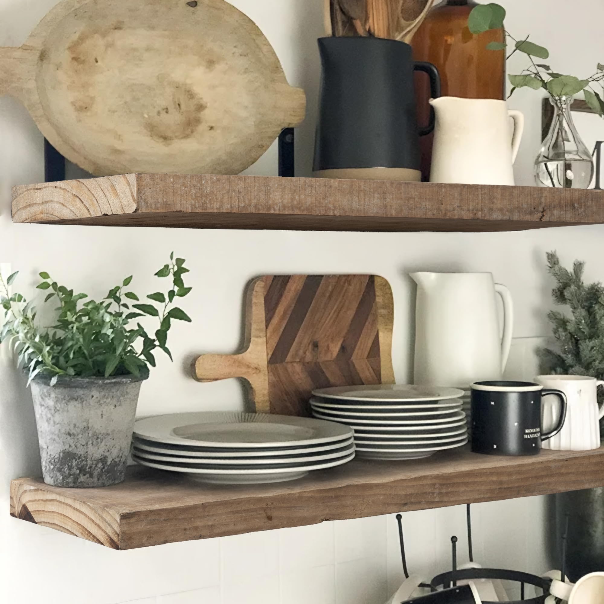 FLYJOE Floating Shelves | 8" Deep Rustic Reclaimed Barnwood Wall Hanging Shelves with Invisible Heavy-Duty Metal Bracket | Wall Mounted | Farmhouse Style | 36 inches, 2 PCs, Distressed Grey