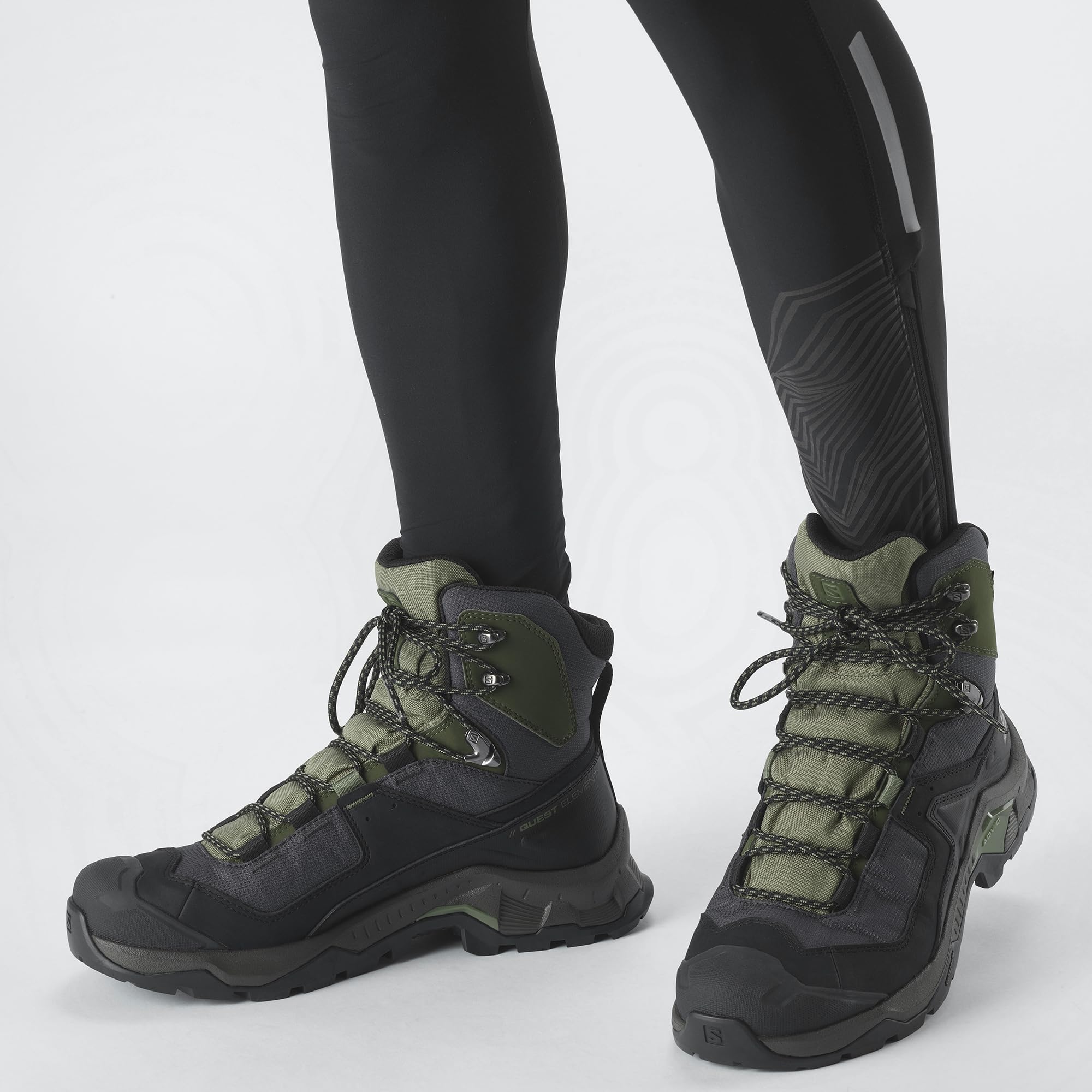 Salomon Men's QUEST ELEMENT GORE-TEX Leather Hiking Boots for Men, Black / Deep Lichen Green / Olive Night, 11.5