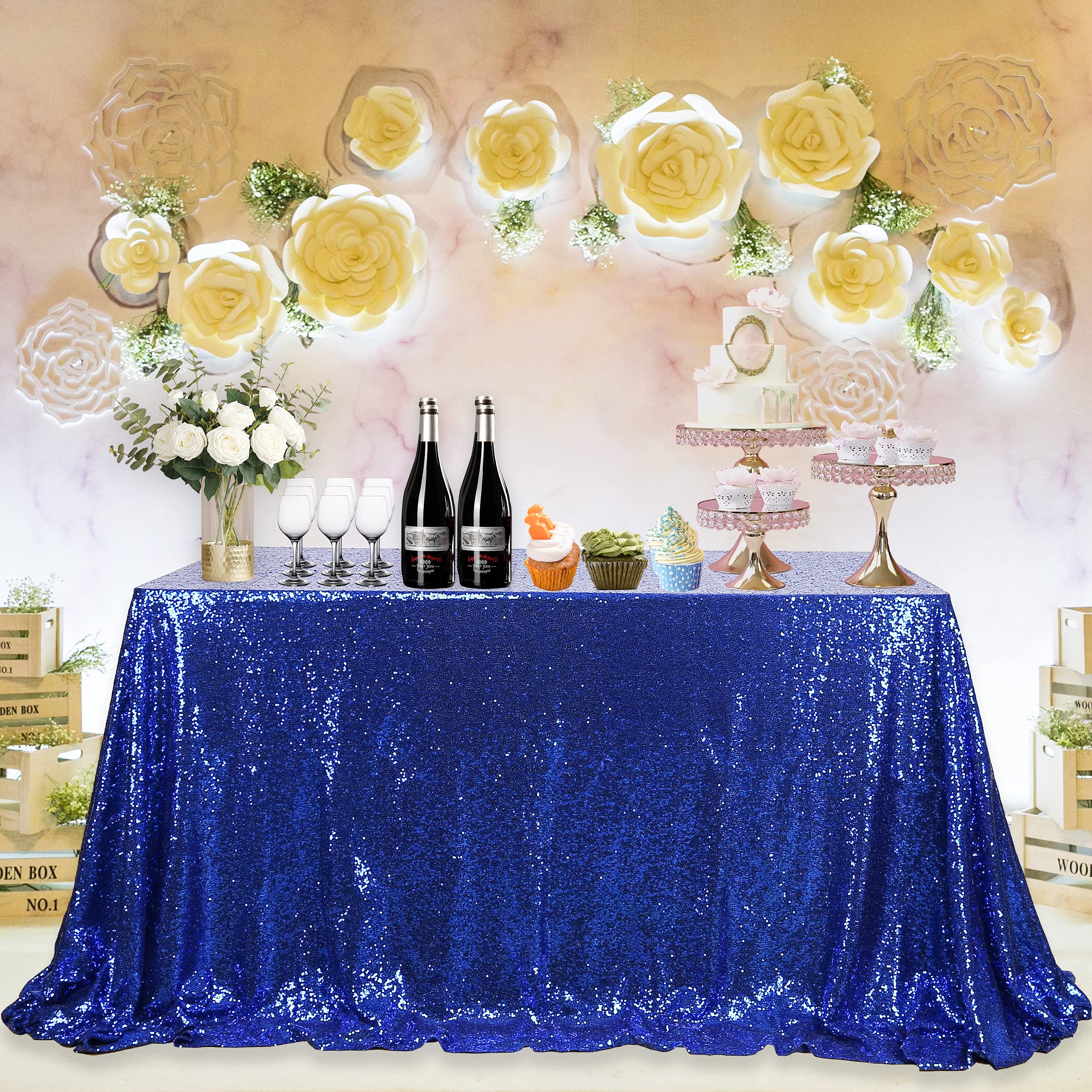 YMRZED Royal Blue Glitter Sequin Tablecloth - 60X85 Inch Rectangle Banquet Tablecloth Sparkly Tablecloth for Thanksgiving for Christmas