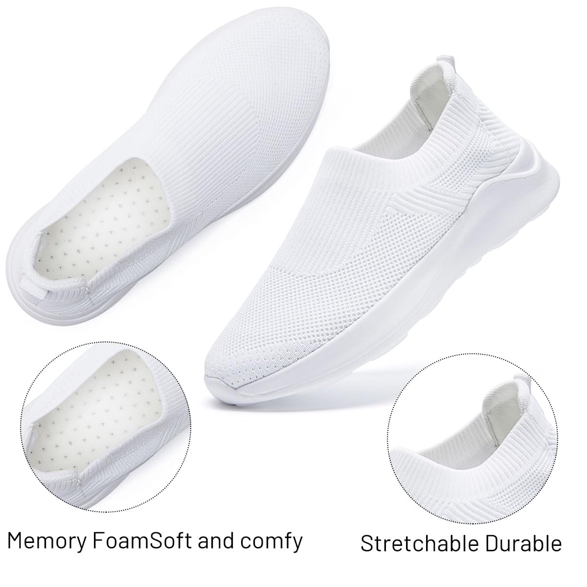 CAIQDM Women's Walking Shoes Slip On Sneakers Lightweight Mesh-Comfortable Casual Running Tennis Shoes White 10