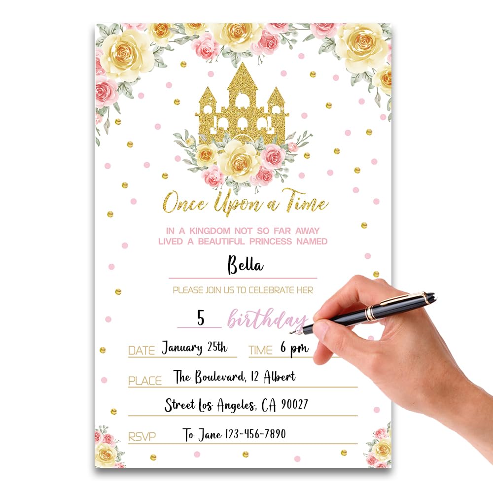 FujLoy Princess Birthday Invitation, Princess Birthday Party Invitations, Princess Party, Princess Castle Themed.(062)