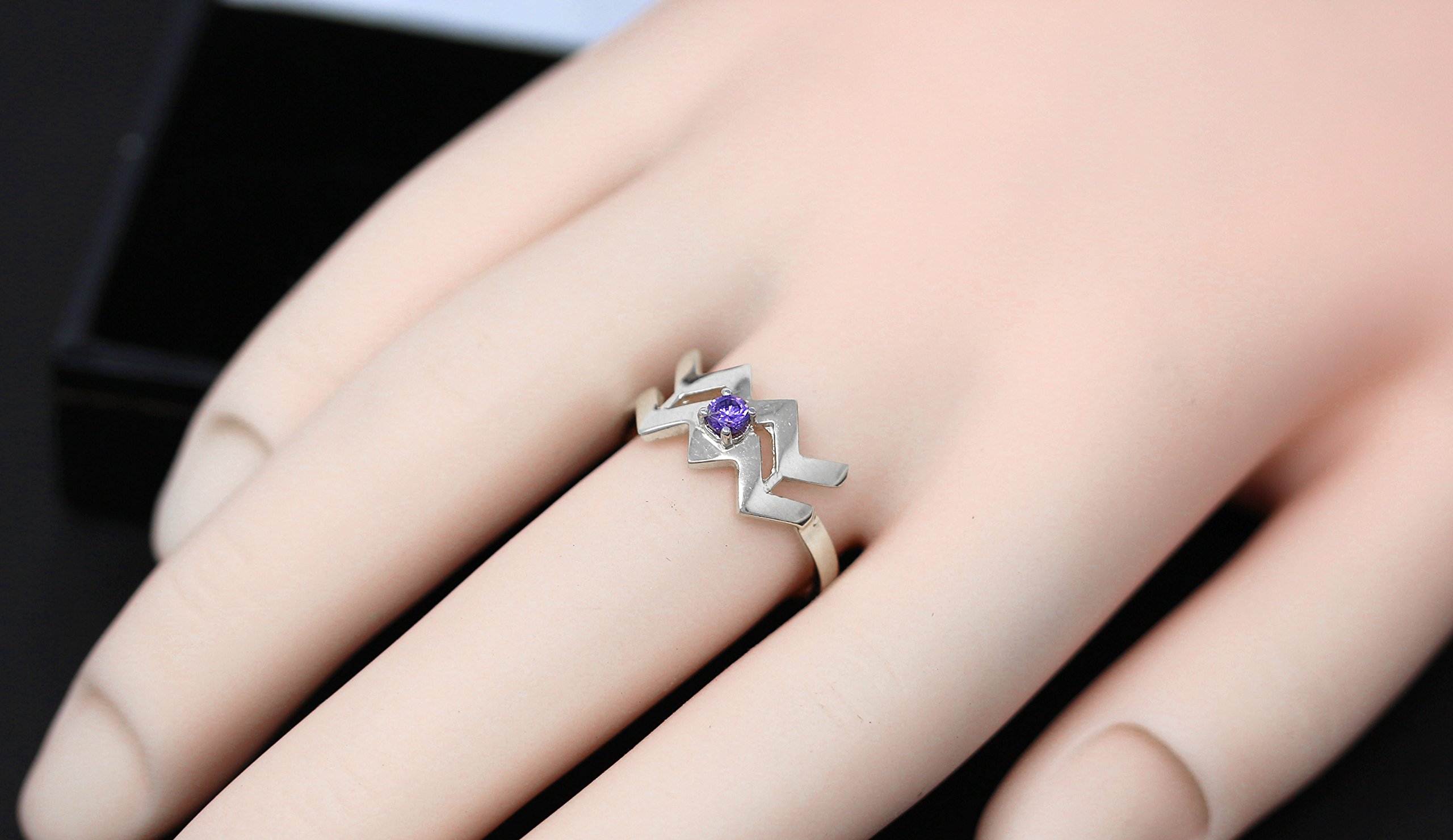 CaliRoseJewelry Sterling Silver Aquarius Zodiac Ring for Women with February Birthstone (Size 4.5)