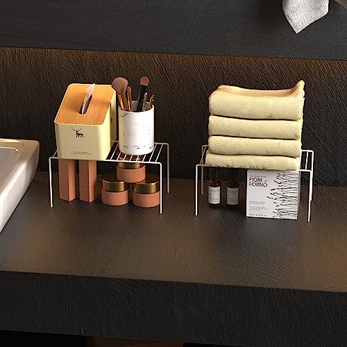 GEDLIRE Mini Kitchen Cabinet Shelf Organizers Set of 4, Small White Wire Storage Shelves Rack for Pantry, Metal Dish Plate Organizer Rack for Cabinet, Cupboard, Kitchen Organizers and Storage