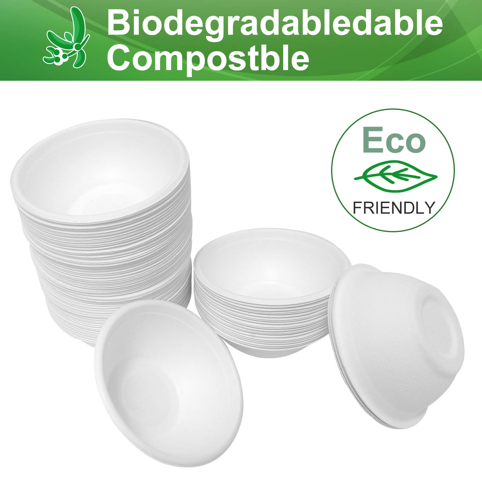 CHANGLE 12 oz Compostable Paper Bowls [100 Pack],100% Biodegradable Bowls Natural Disposable Bagasse Bowls,Soup Container Microwave Safe Bowls.
