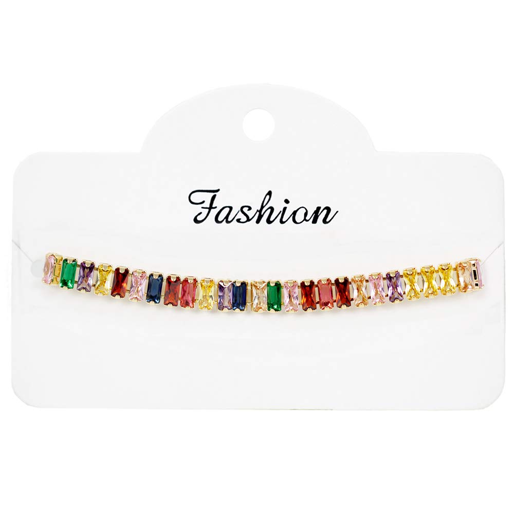 by You Women Fashion Cubic Zirconia Charm Tennis Adjustable Pull String Bracelet Gold Silver Color (Multi Rectangle 5mm - Gold)