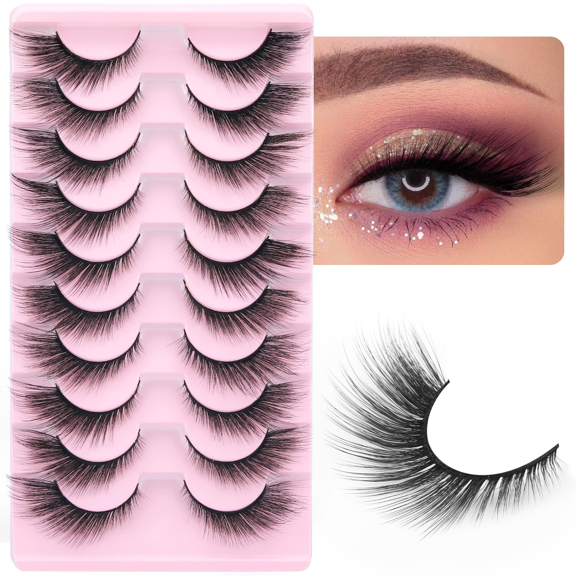 False Eyelashes Natural Look Strip Lashes L Curl Fox Eye Lashes Like Eyelash Extension Wispy Cat Eye lashes Pack Faux Mink Lashes Fluffy Volume Fake Eyelashes by zenotti