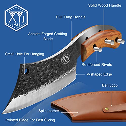 XYJ Full Tang 6.7 Inch Forging Butcher Knife 6.2 Inch Tactical Kitchen Knives 6 Inch Boning Knife With Leather Sheath For Meat Fish Vegetable Cutting Tools