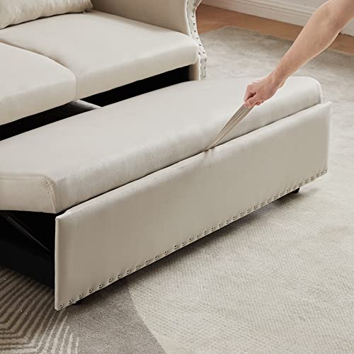 FULife Sleeper Sofa Chair Bed,Convertible Futon Loveseat Sofá Chair 3-in-1,Adjustable Pullout Chaise Lounge Couch Bed 2 Seaters with Adjustable Back for Living Room Apartment Small Space
