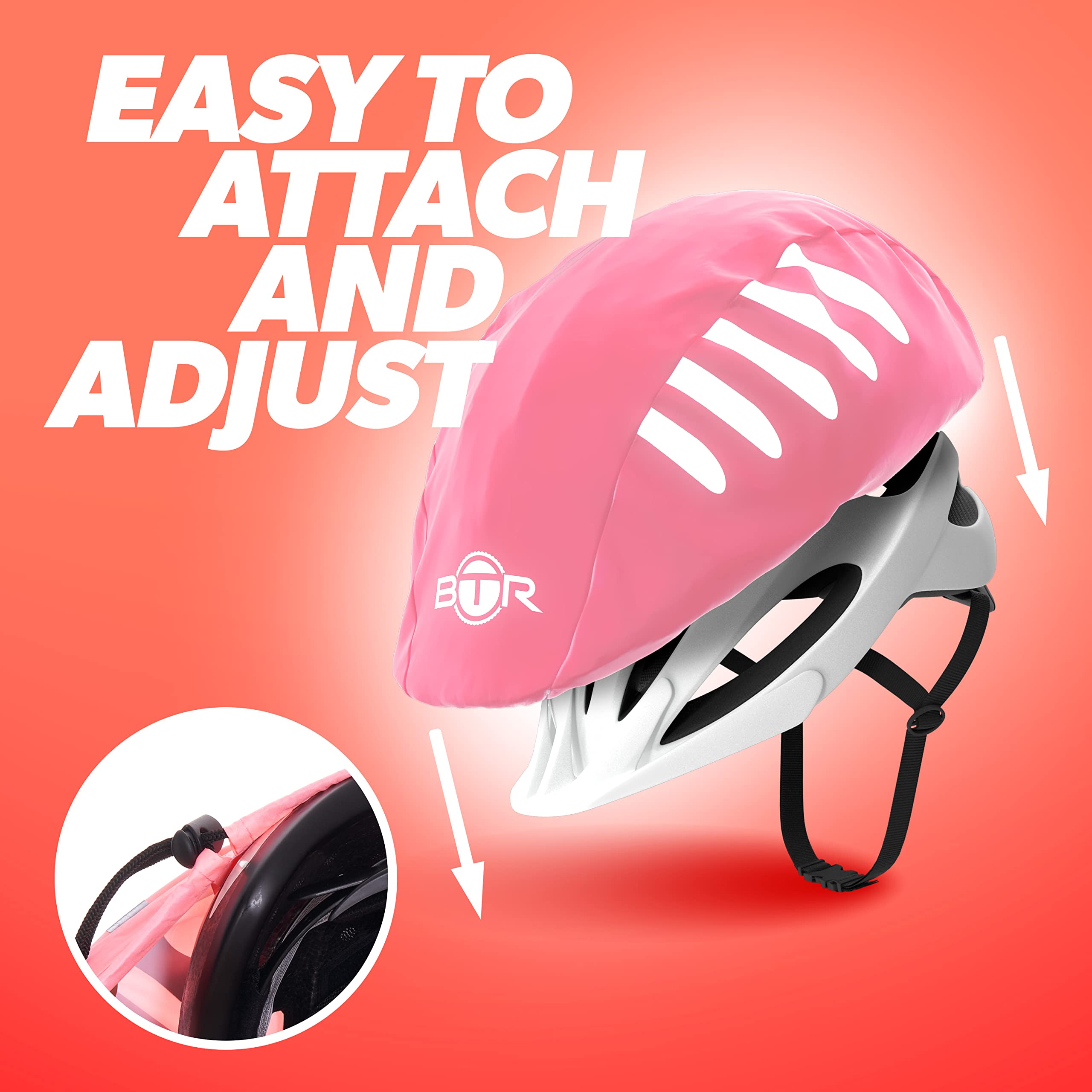 BTR High Visibility PINK Universal Size Bike/Bicycle Waterproof Helmet Cover with Reflective Stripes - One Size Fits All