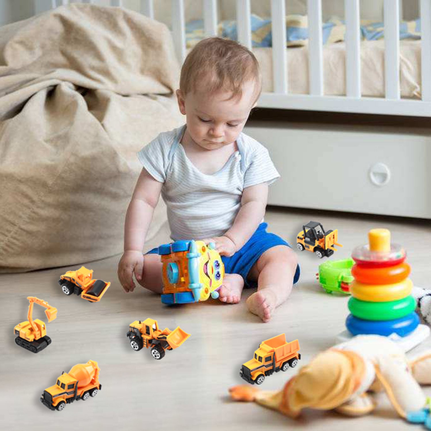 QAPIZM Small Construction Toys, 6Pcs Construction Vehicles Trucks Kids Birthday Gifts Vehicle Toy Toddlers Boys Mini Car Set Die Cast Engineering Excavator Digger Trucks