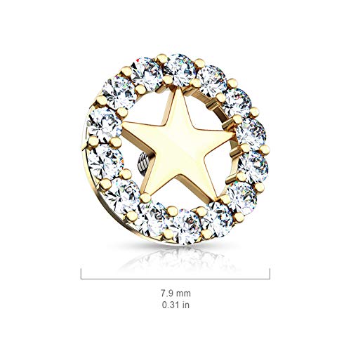 BYB Jewelry Star Center CZ Circle Surgical Steel Dermal Anchor Top (Goldtone/Clear)