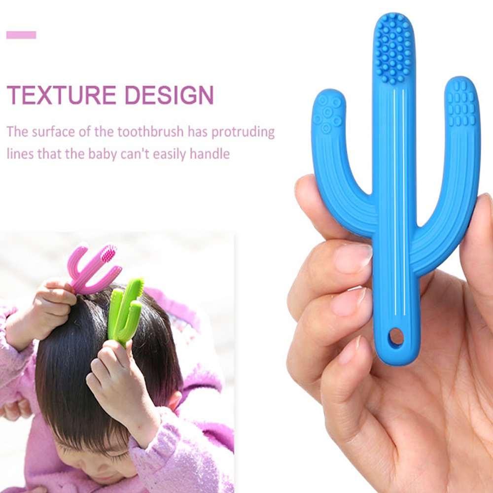 T.T.B Baby Toothbrush Teether Teething Toothbrush Toys Soft Silicone Bristles for Baby and Infant (2pcs Blue and Green)