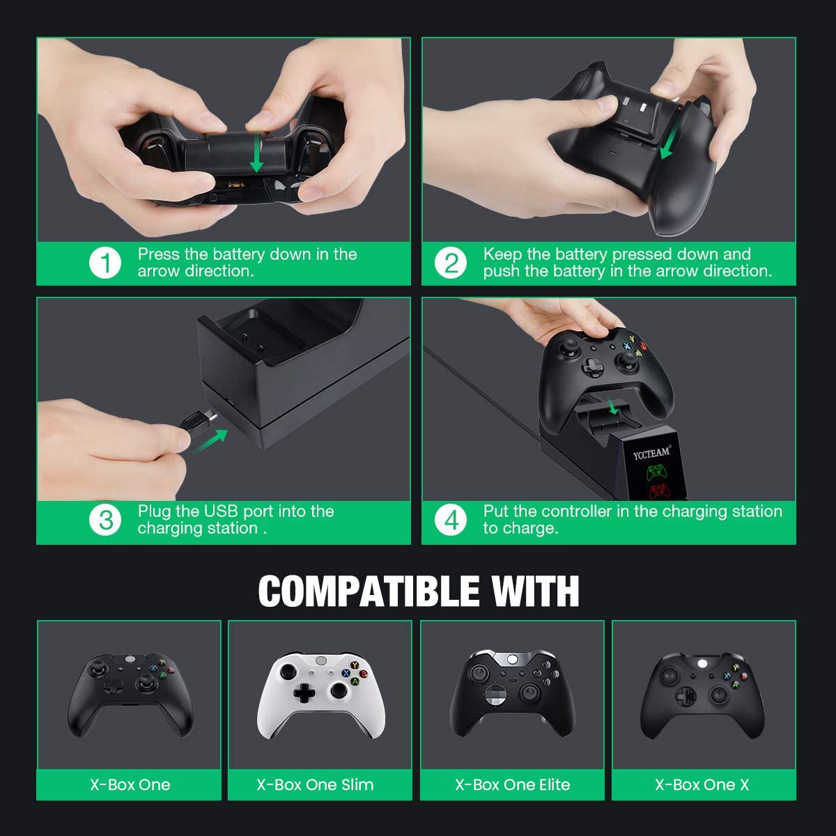 Controller Charger for Xbox One, Xbox One/One X/One S/One Elite Dual Controller Charger, High Speed Charging Station with 2 x 1200mAh Rechargeable Battery Packs (Not Compatible with Xbox Series X/S)
