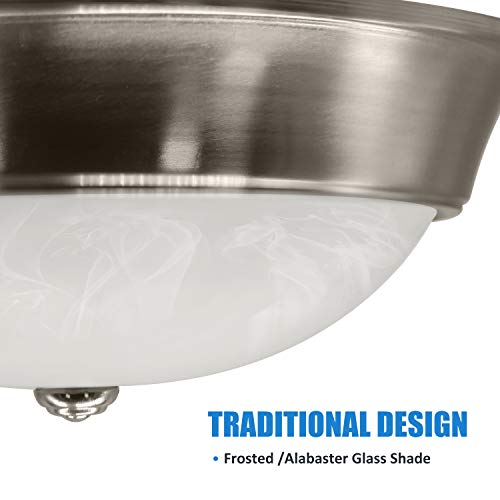 MingBright 15 inch LED Flush Mount Ceiling Light Fixture with Alabaster Glass Shade 16W 1050LM 3000K Warm White Dimmable Damp Location Use Ceiling Lamp for Living Room, Bathroom