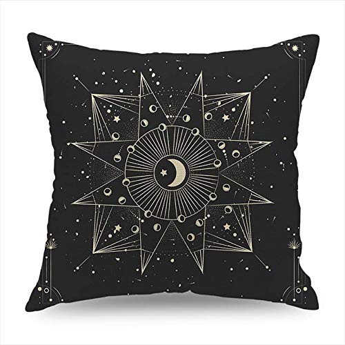 CARROLL Set of 4 Retro Sun and Moon Mandala Bohemian Style Summer Decor Square Cushion Case Decorative for Sofa Couch Patio 18 x 18 Inch