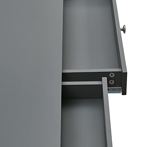 HomSof Frost Grey Finish 2 Drawers Writing Desk with Black Stoving Varnsih Steel Frame,MDF Table Top, Gray,42"