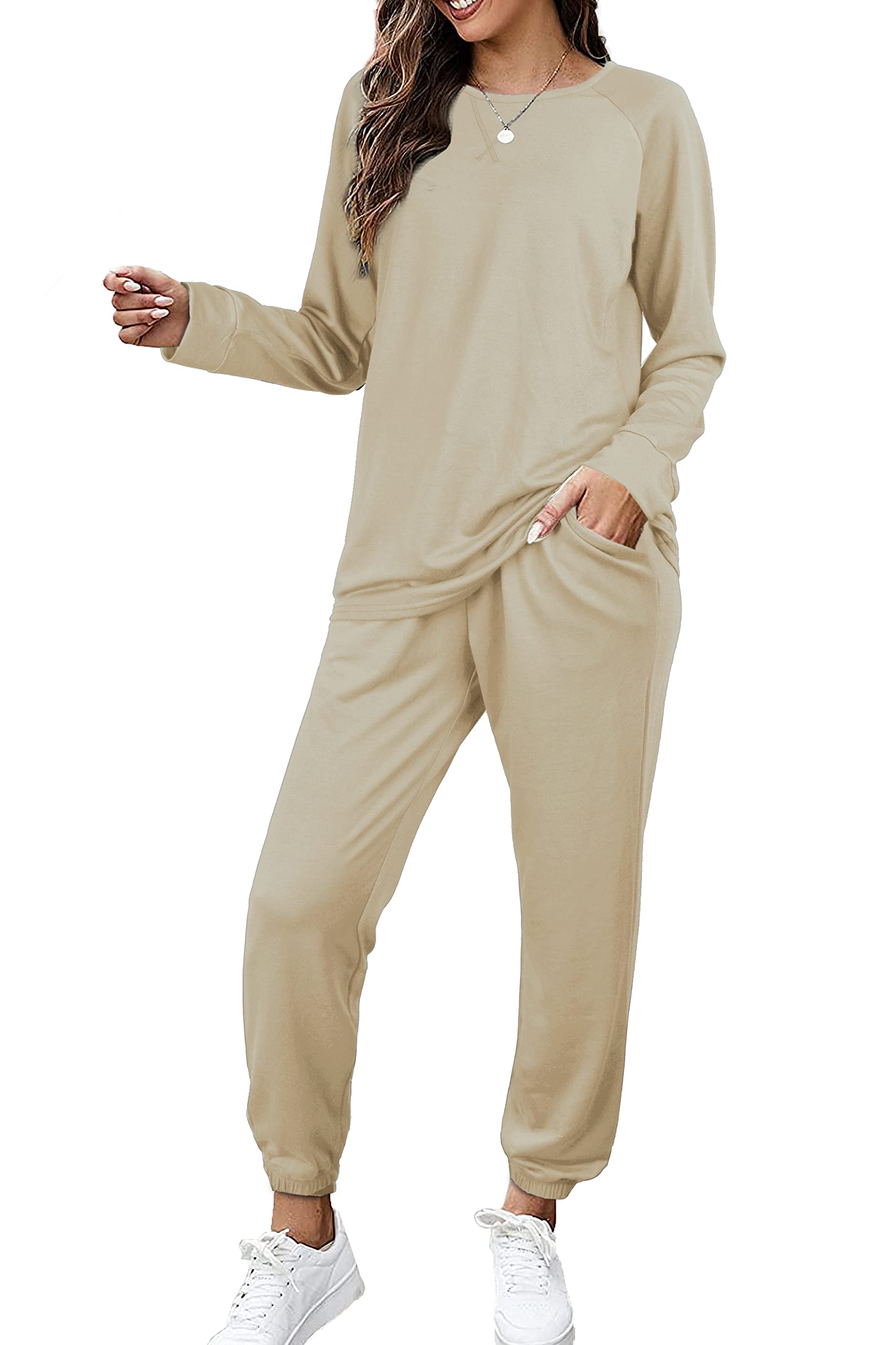 Dofaoo Two Piece Outfits for Women Long Sleeve Crew Neck Sweatsuits Sets with Pockets