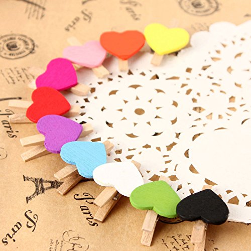 uxcell Card Photo Love Heart Crafts Clothespin Pegs Mini Wooden Clip 20pcs White