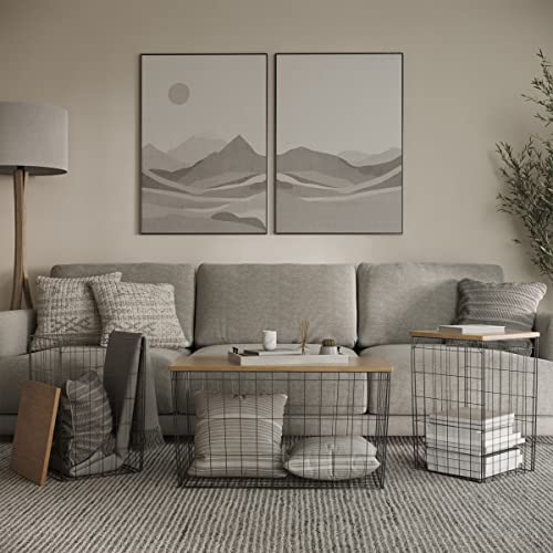 Lavish Home Set of 3 Living Room Tables - Metal Basket Storage with Removable Lids - 2 Small Side and 1 Large Accent Table (Brown/Black)
