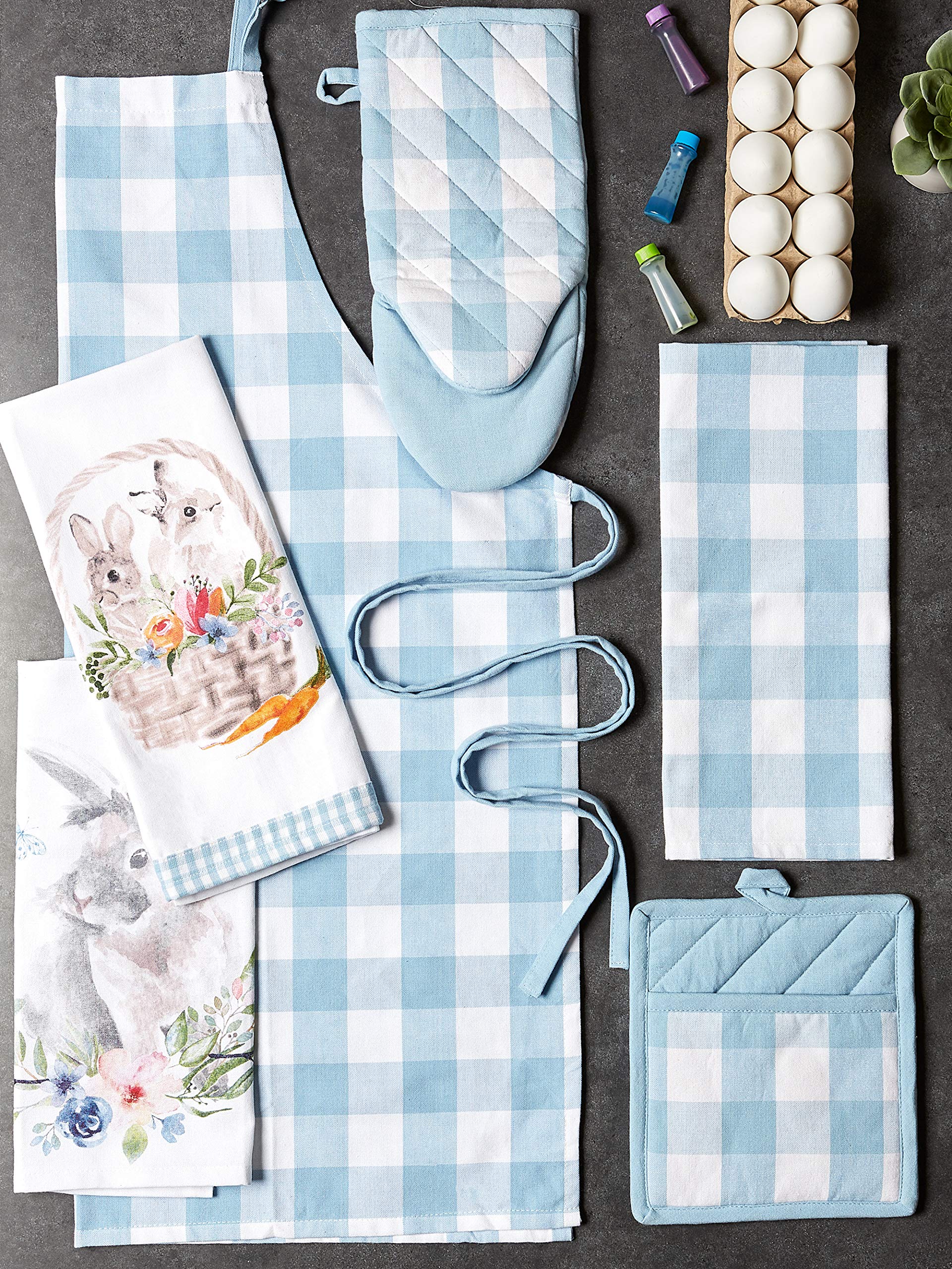 DII Easter Basics Collection Springtime Kitchen Essentials, Dishtowel Set, Floral Bunny, 3 Piece