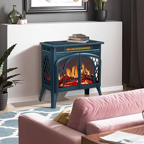 Havato Electric Fireplace Heater with Remote Control, Overheating-Protection, Realistic Flame, 5100 BTU Output, 25" Freestanding Electric Fireplace Stove for Indoor Use, Dark Green