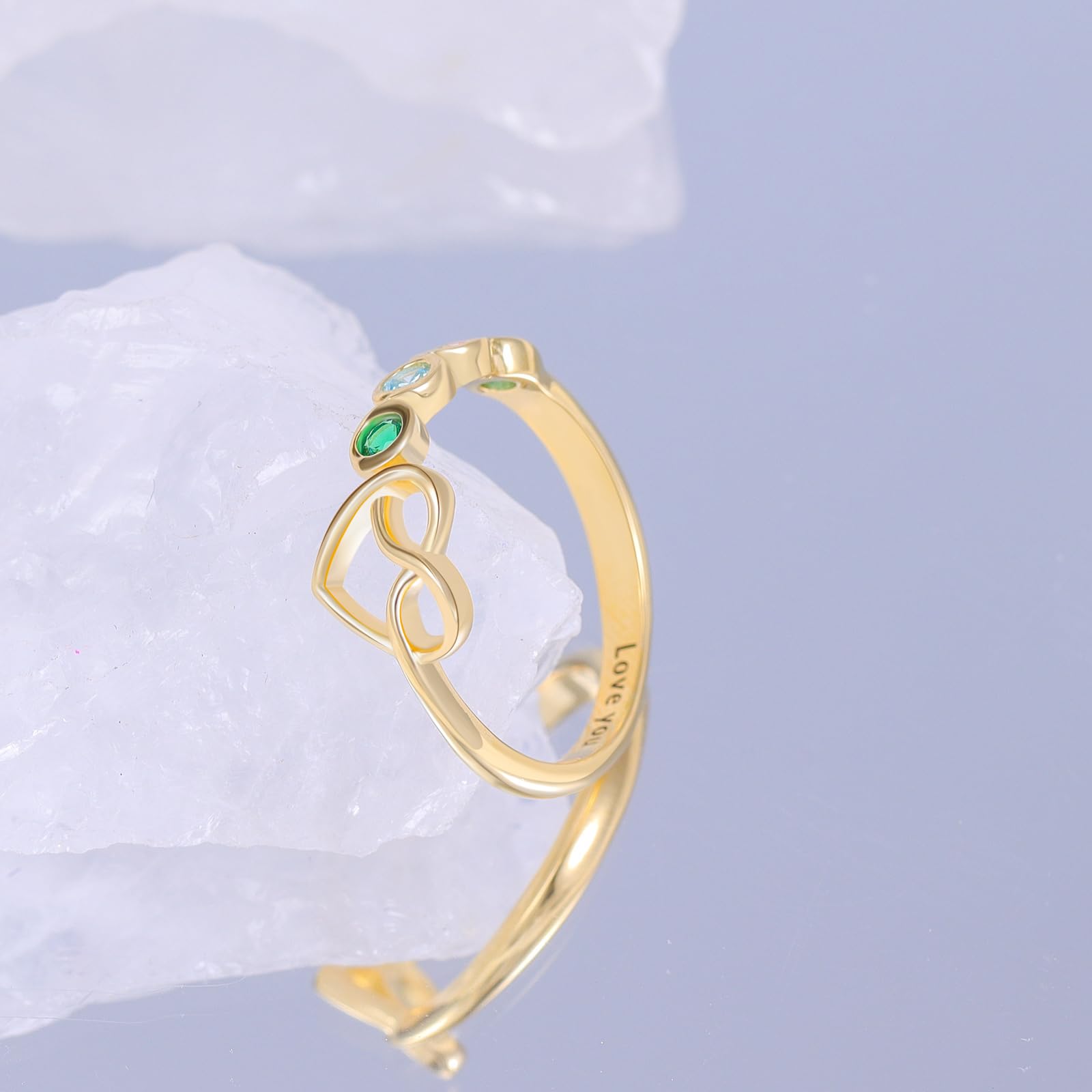 Dainty Heart Knot Ring Personalized,Cute Love Knot Ring Custom Birthstone and Name for Wedding,Promise,Anniversary
