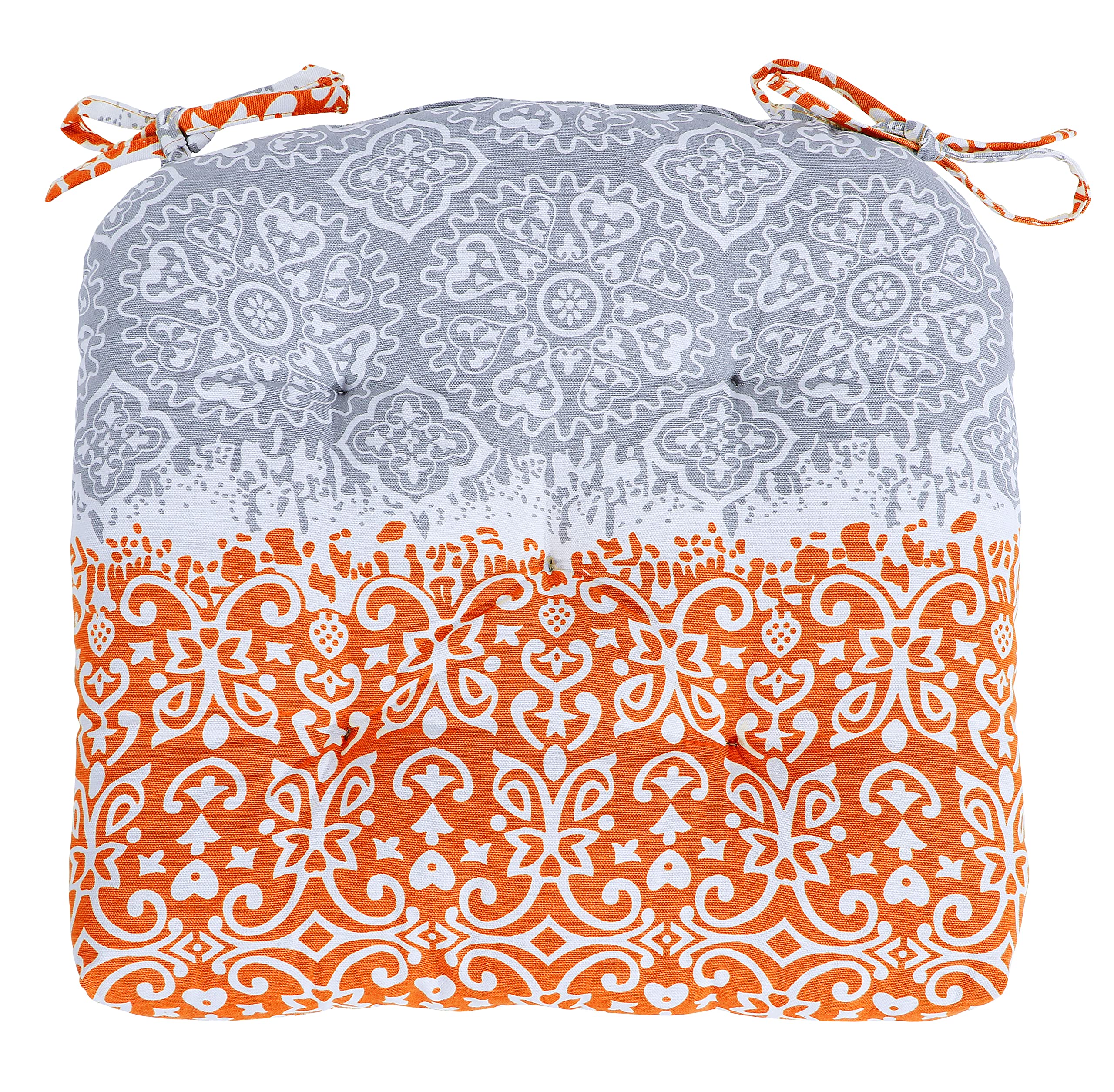 Cotton Comfortable Damask Chair Pads (Set of2) Cushions with Ties ,Handmade Thick Cotton Filling, for Dining | Office | Kitchen | Home | Living Room 16âx16'' (Orange)