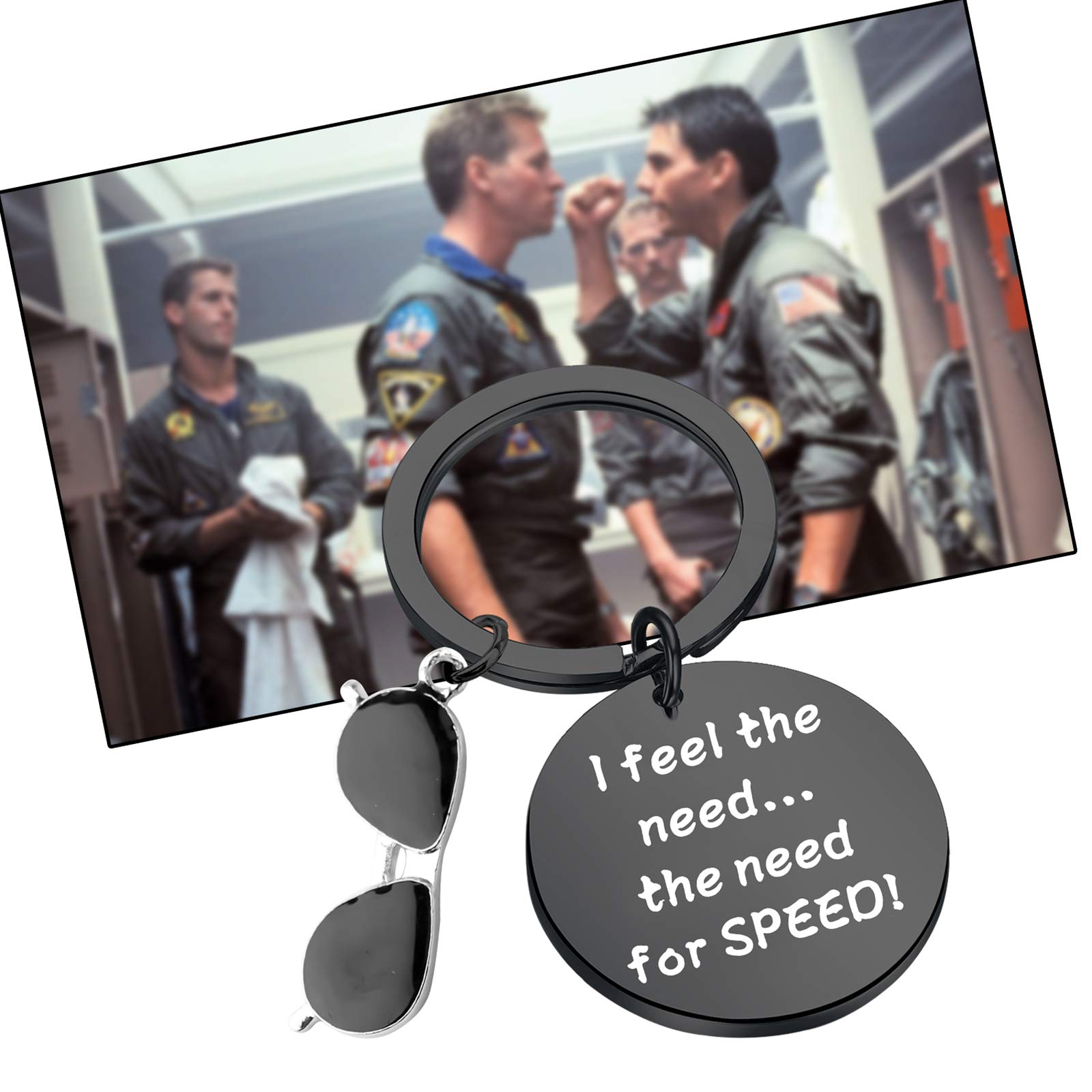 CENWA I Feel The Need The Need for Speed Aviator Glasses Charm Keychain Movie Gift for Fans(I Feel The black-K)