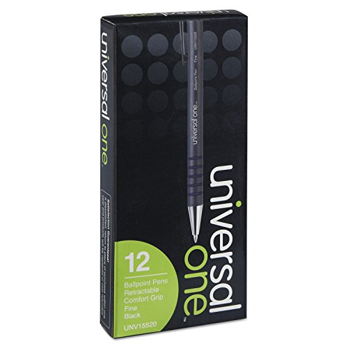 Universal Comfort Grip Ballpoint Rt Pen, Black Ink, Fine 0.7Mm, Dozen (15520)