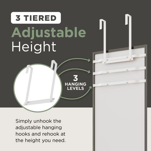Mirrotek - Full Length Adjustable Over The Door Mirror Black Aluminum Finish - Hanging Instant Install Long Full Body Mirror for Bedroom, Dorm Room