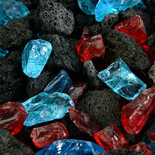 Hawaiian Dusk - Fire Glass and Lava Rock Blend for Indoor and Outdoor Fire Pits or Fireplaces | 10 Pounds | 3/8 Inch - 3/4 Inch