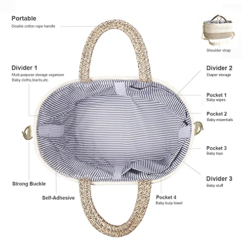 YeaYee Baby Diaper Caddy Organizer, Shoulder Strap Buckle, 4 Inner Pockets Portable Nursery Storage Basket with Detachable Compartments,100% Cotton Woven Bin (Small, Yellow)
