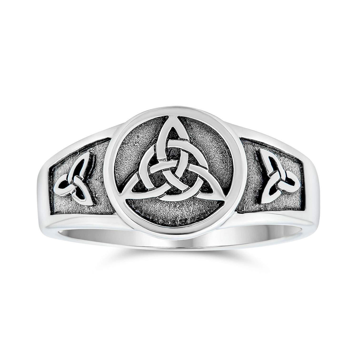 Bling Jewelry Personalized Unisex Ancient Viking Celtic Infinity Trinity Knot Triquetra Signet Ring for Women Oxidized .925 Sterling Silver Customizable