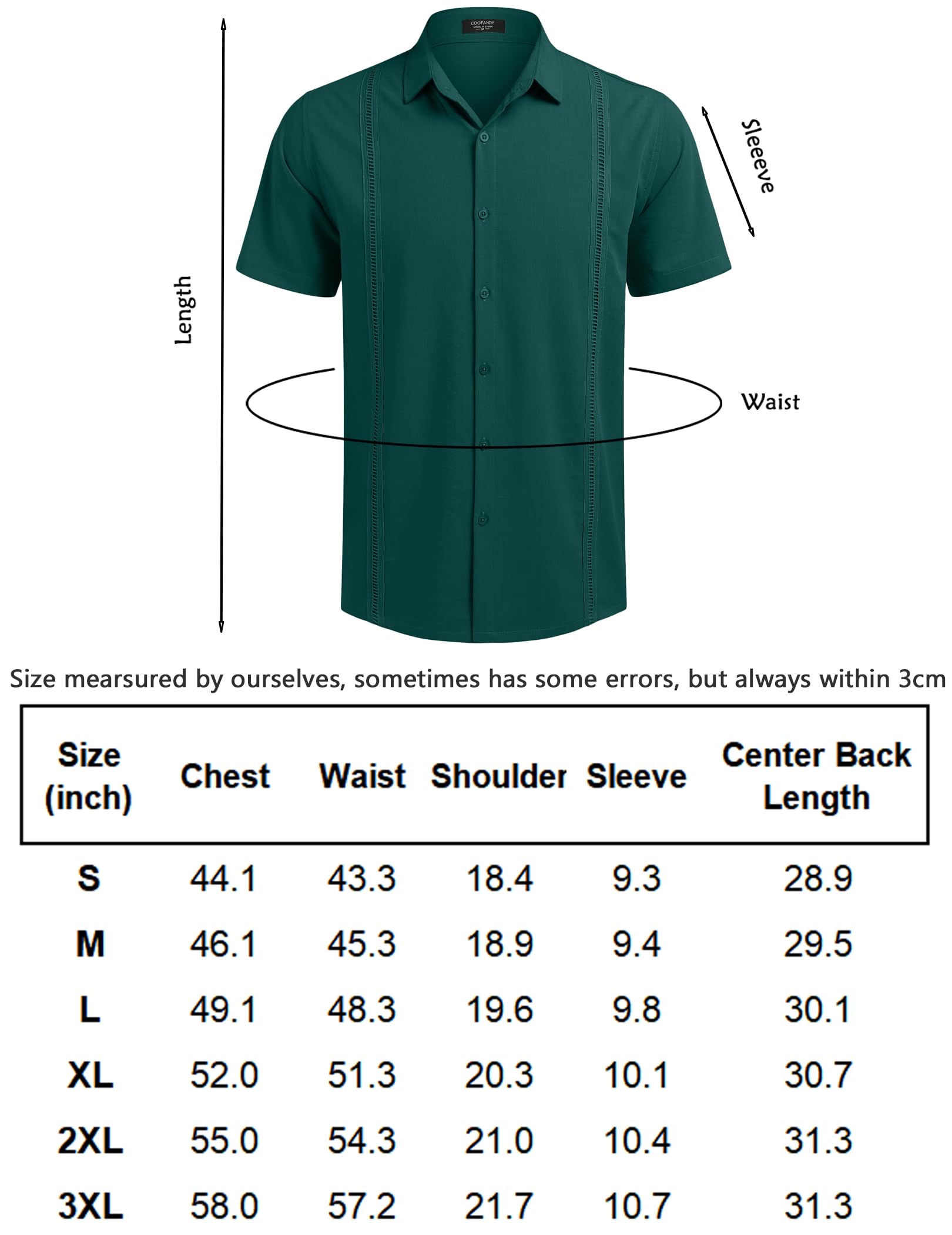COOFANDY Men's Casual Button Down Shirts Short Sleeve Cotton Tops Regular Fit Summer Beach Dress Shirt~ Dark Green