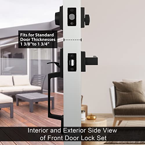 Haidms Black Front Door Handle and Deadbolt Set, Entry Door Handle and Deadbolt Set with Reversible Handle Lever,Front Door Lock Set, Front Door Handles and Locks