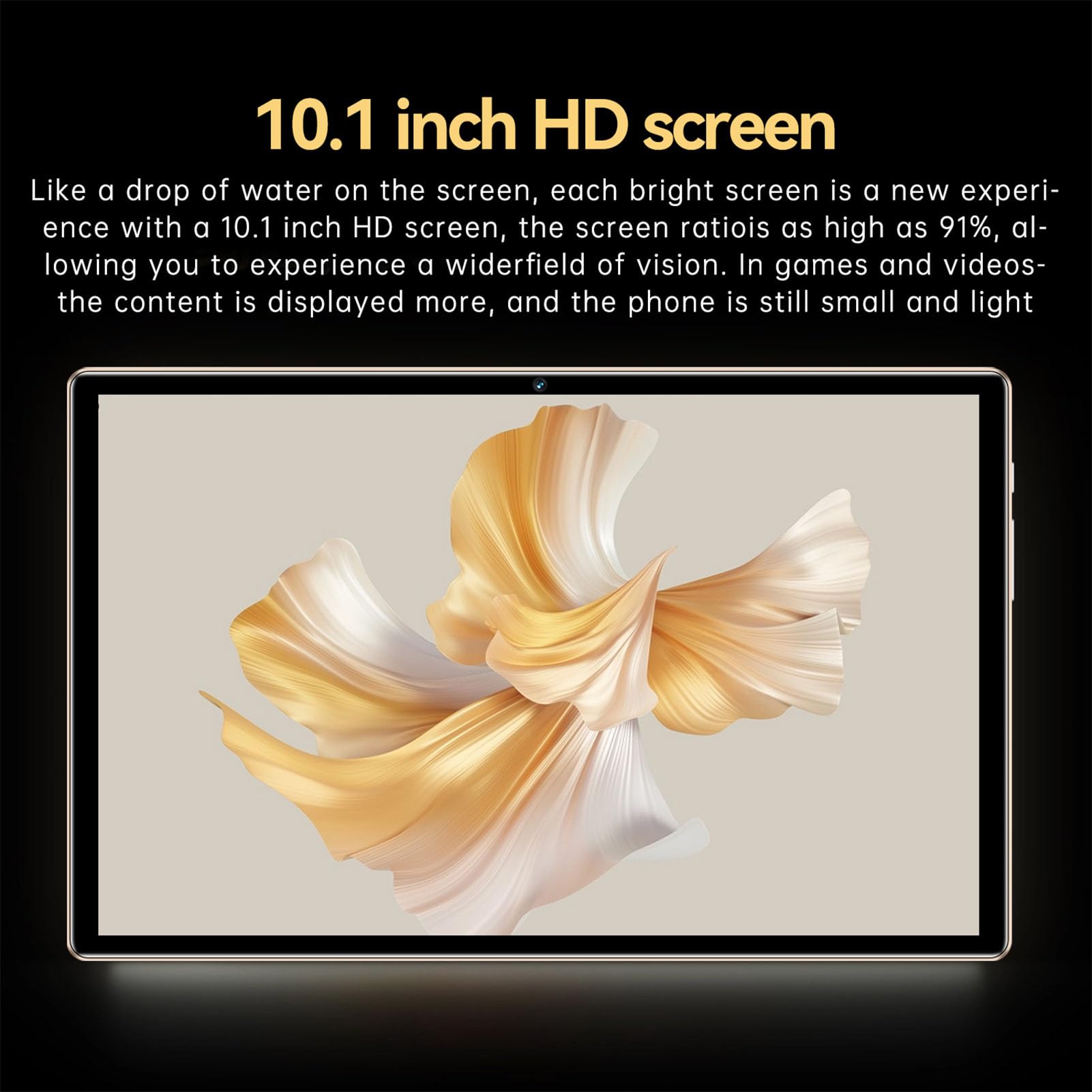 DAUZ 2 in 1 Portable Tablet, 5G WiFi 10.1 Inch Tablet Octa Core CPU 100‑240V Gold for Android 12 for Travel (US Plug)