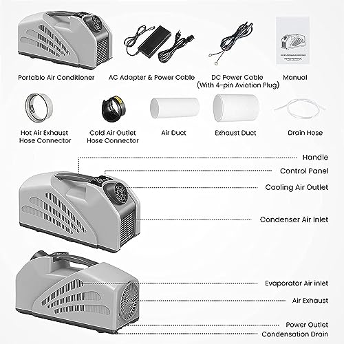 Portable Air Conditioner for Camping, Camping Air Conditioner, Tent Air Conditioner, 3 Wind Speeds, Low Noise and Low Power Consumption, for Outdoor Indoor