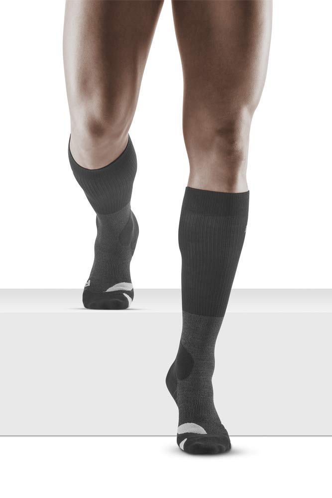 CEP Men's Merino Wool Hiking Tall Knee High Compression Socks, Stonegrey/Grey, Men, III