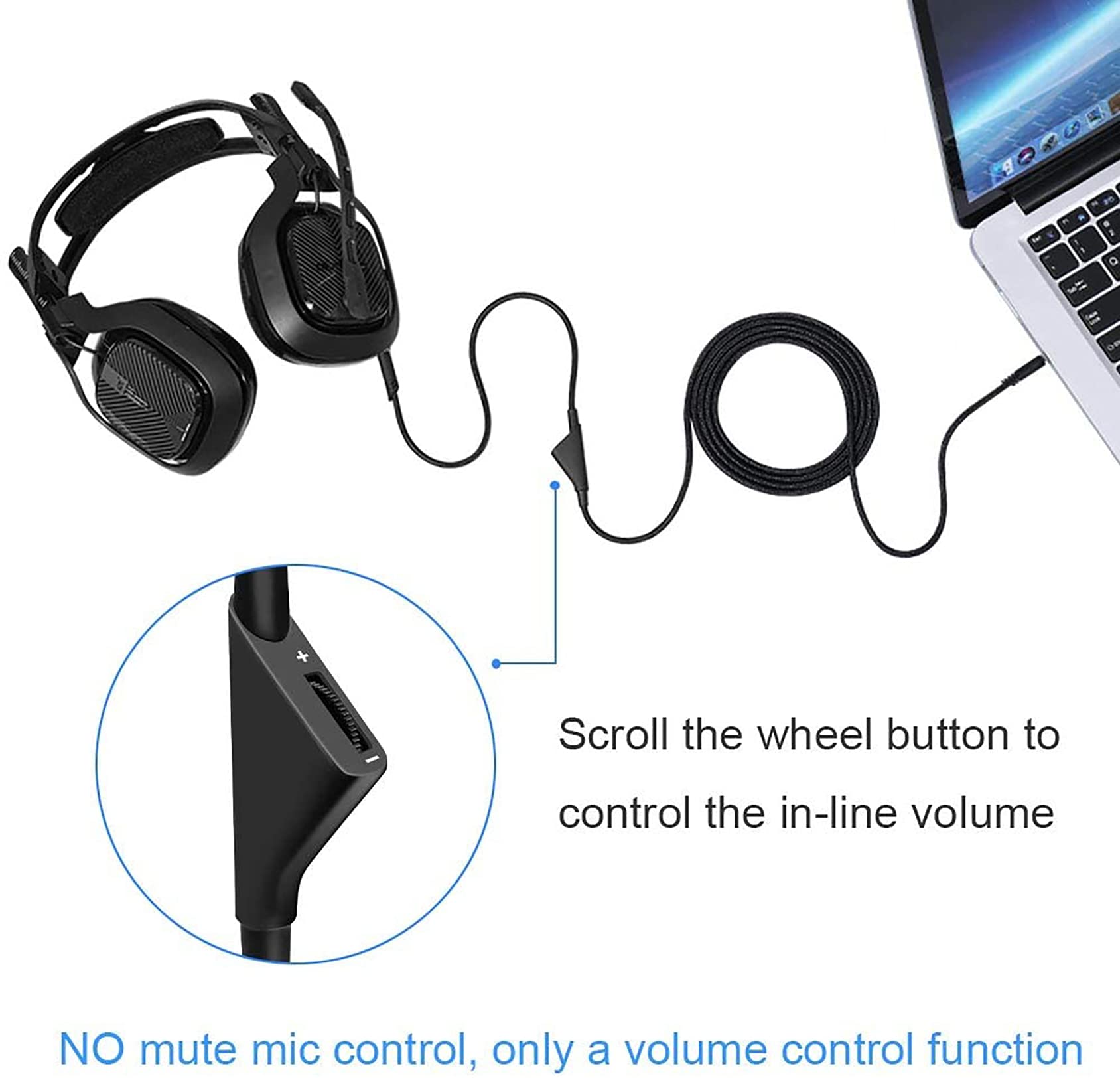 SAMERIVER A10 Cord Replacement with Volume Control, A40 Cable Works with A40 /A40 Gaming Headset Cable, A10 Headset Cable for Xbox One, PS4, PC, Most Smartphones -Braided Black 6ft