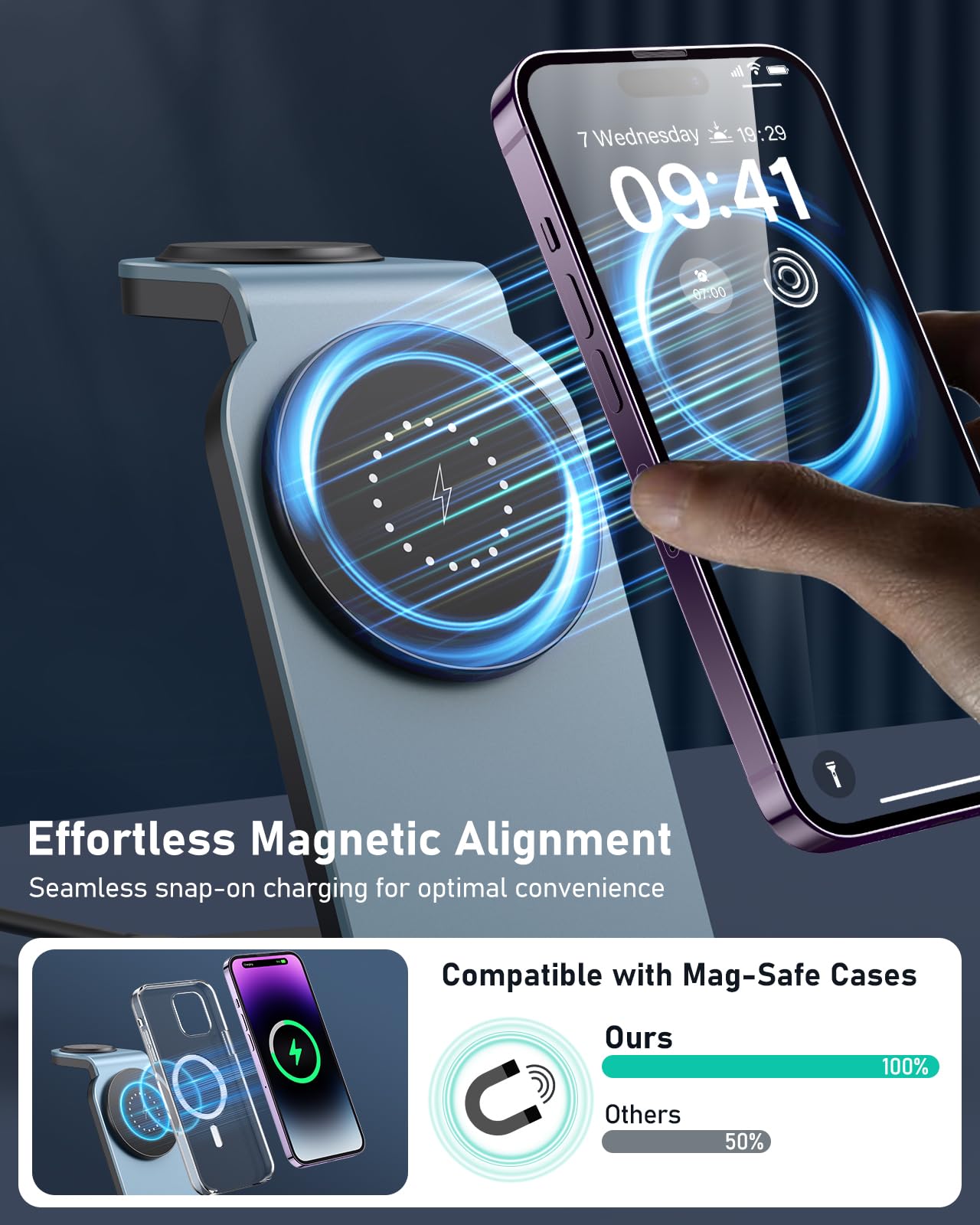 Charging Station for Apple Wireless Charger 3 in 1: 2024 New Aluminum Alloy Magnetic Charger Stand Fast Charging Multiple Devices for AirPods, Apple Watch, iPhone 15 14 13 12 Pro/Pro Max/Plus/Mini