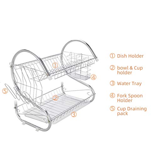 WINZKI Chrome Plated, S-Shaped, Rust-Resistant, 2-Tier Dishrack