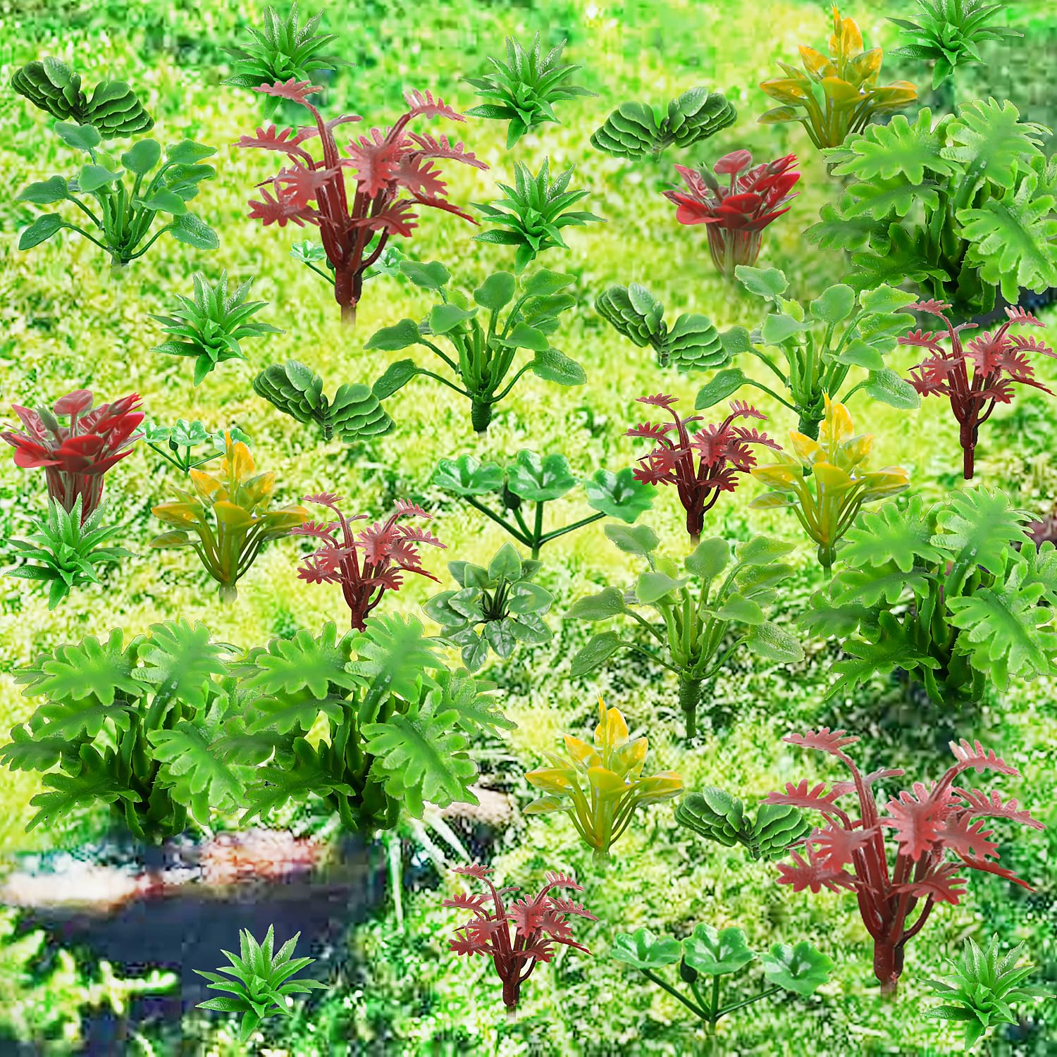 FOIMAS 100pcs Mini Model Plant Miniature Model Tree Flower Green Shrub for Fairy Garden Diorama Train Scenery Railway Sand Architecture Model Craft Supply