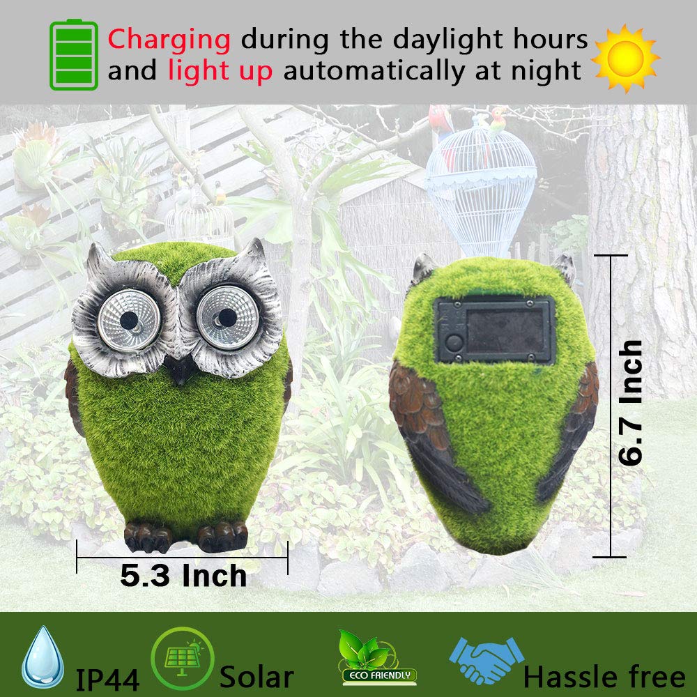 YOOLOOKY Solar Garden Lights Outdoor Owl Figurine with Luminous Eyes, Waterproof Garden Decorative Light for Courtyard Patio Pathway Lawn