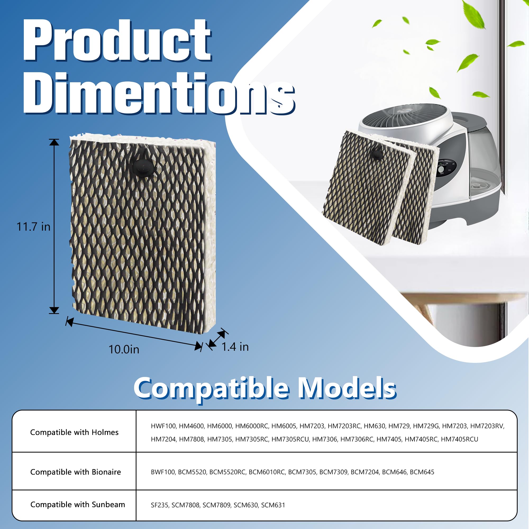 Humidifier Filter E Replacement Compatible with Holmes HWF100 Bionaire BWF100 Sunbeam SF235 Series by Funmit, 4 Pack