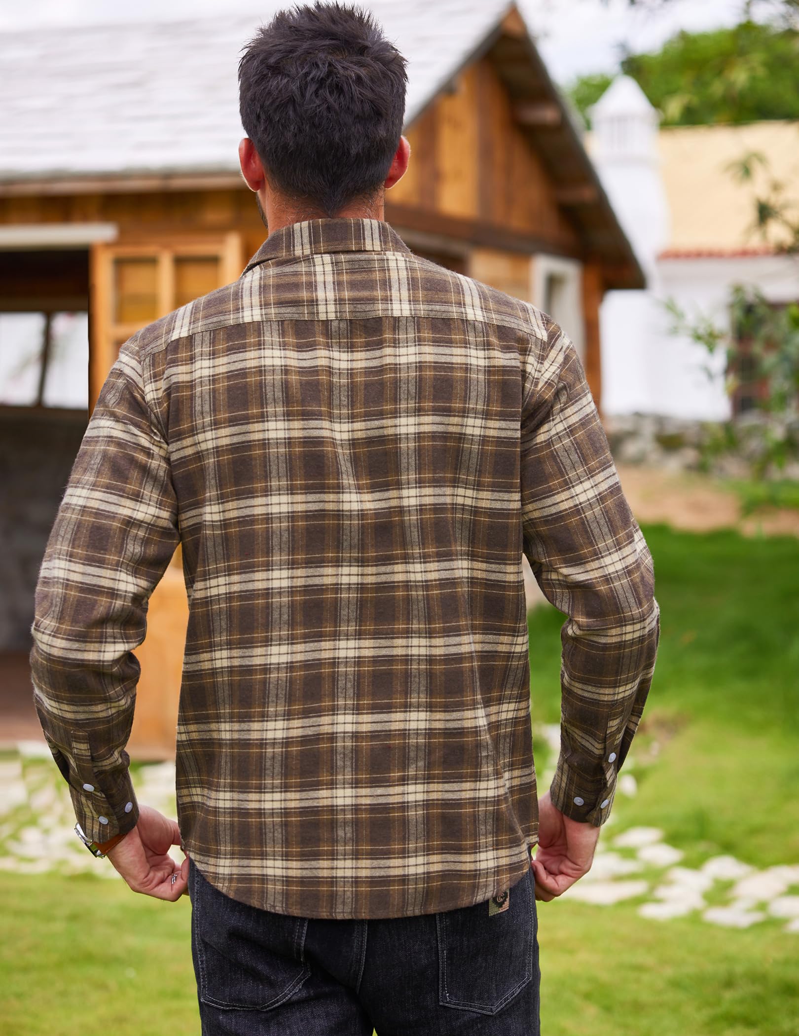 COOFANDY Mens Flannel Plaid Shirts Long Sleeve Casual Button Down Shirts Western Cowboy Shirts Brown
