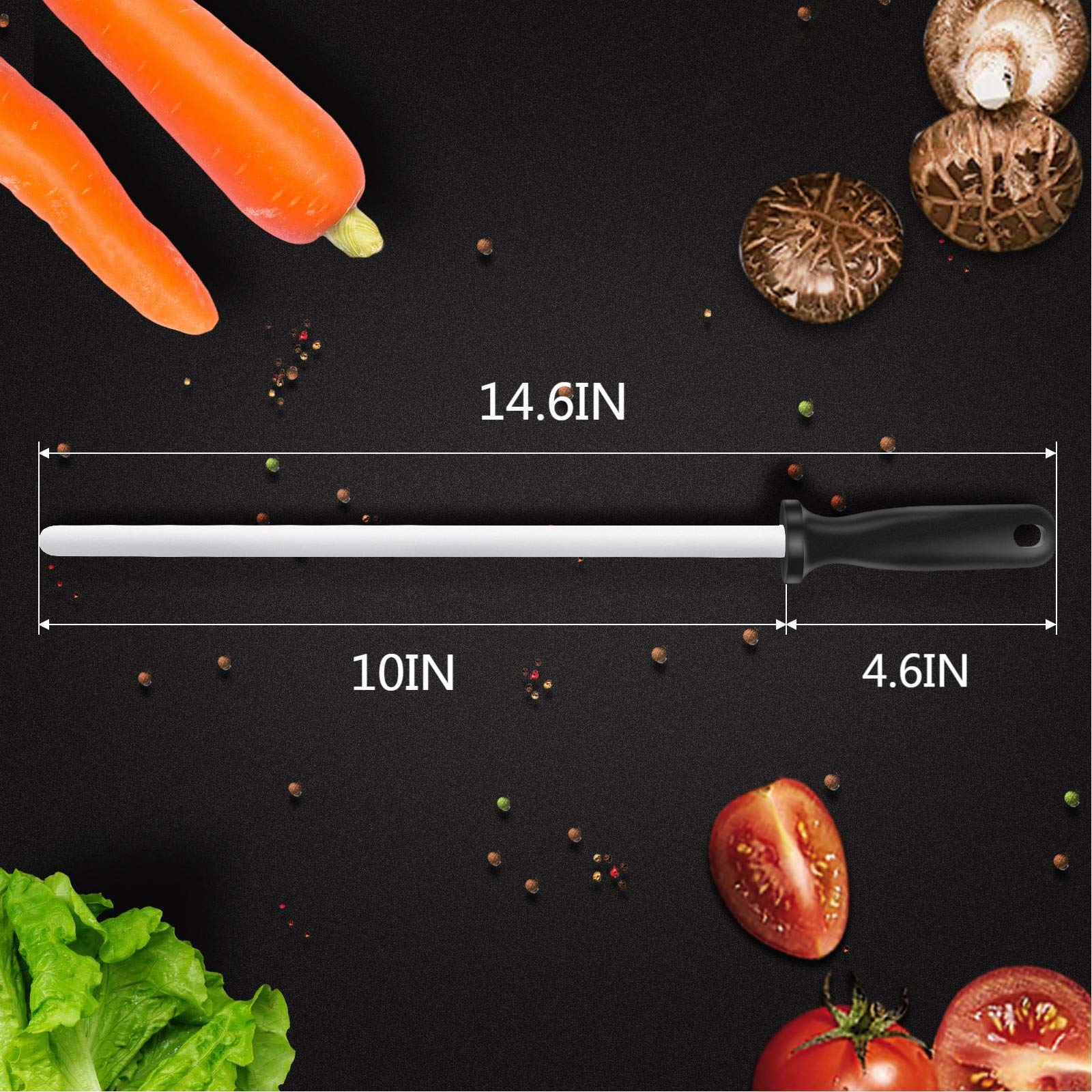 Ceramic Honing Rod, Knife Sharpener Rod Professional Sharpening Rod Stick, for Kitchen,Home&Chef, Firm-Grip Handle (10IN)