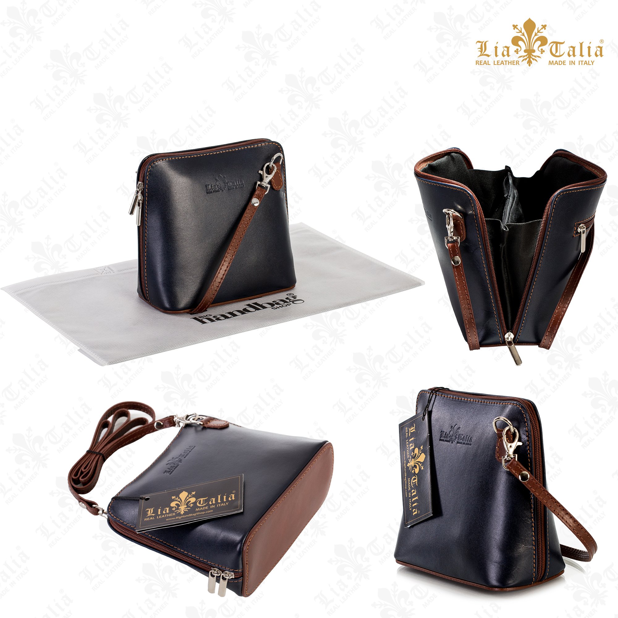 LiaTalia Genuine Vera Pelle Women Cross body Italian Leather Small Mini Shoulder Bag Handbag - ABBY [Navy Blue]