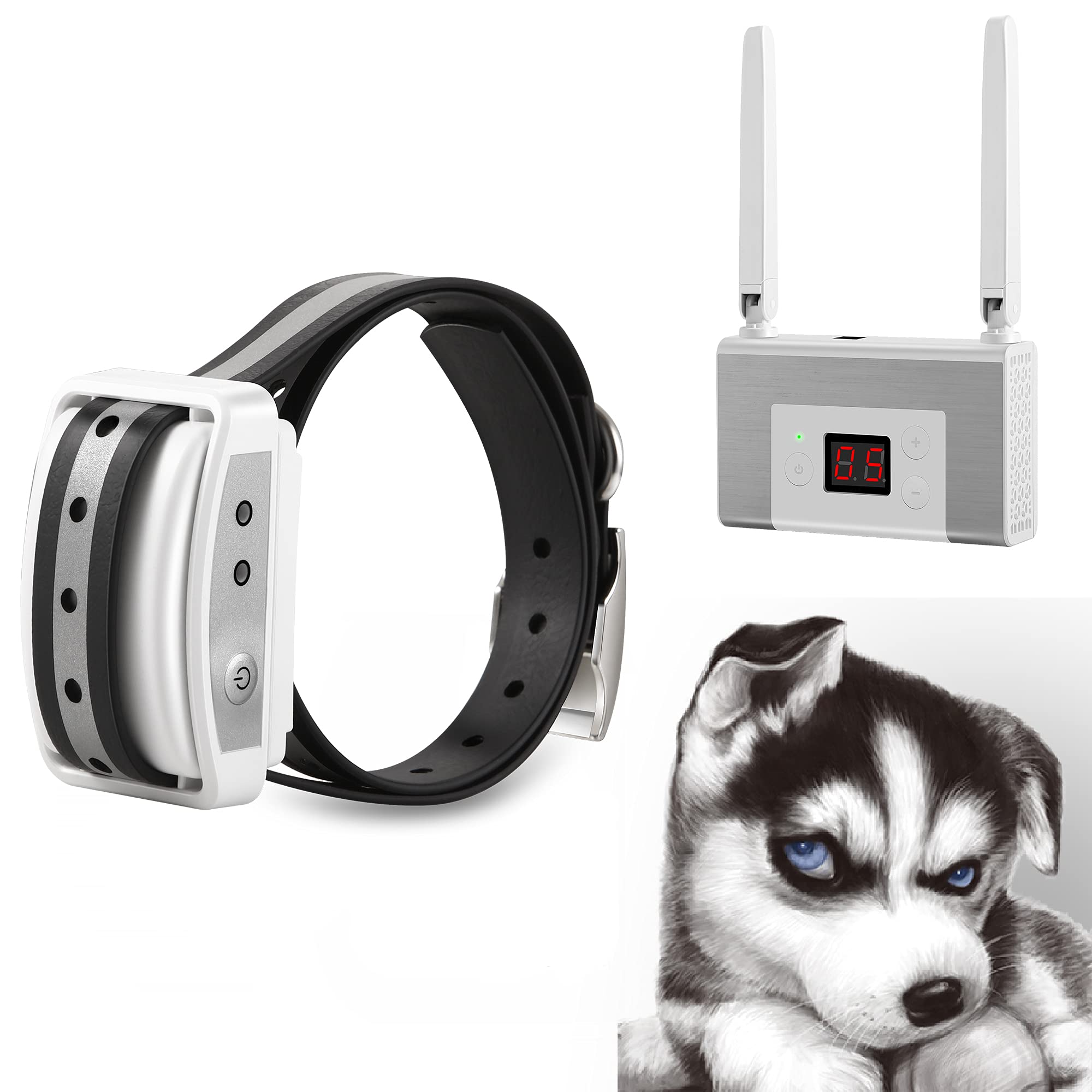 Blingbling Petsfun Electric Wireless Dog Fence System, Pet Containment System with Waterproof and Rechargeable Training Collar Receiver for 1 Dogs Pets Container Boundary (White)