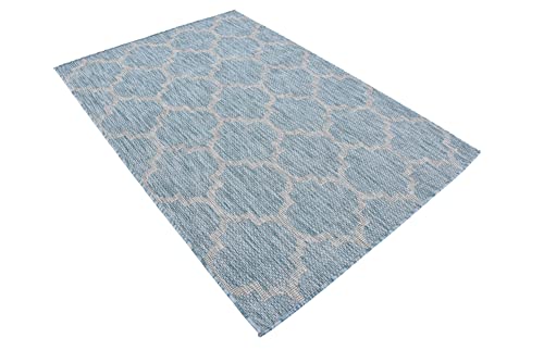 Unique Loom Outdoor Trellis Collection Area Rug (7' 1" x 10' Rectangle, Aquamarine/ Gray)